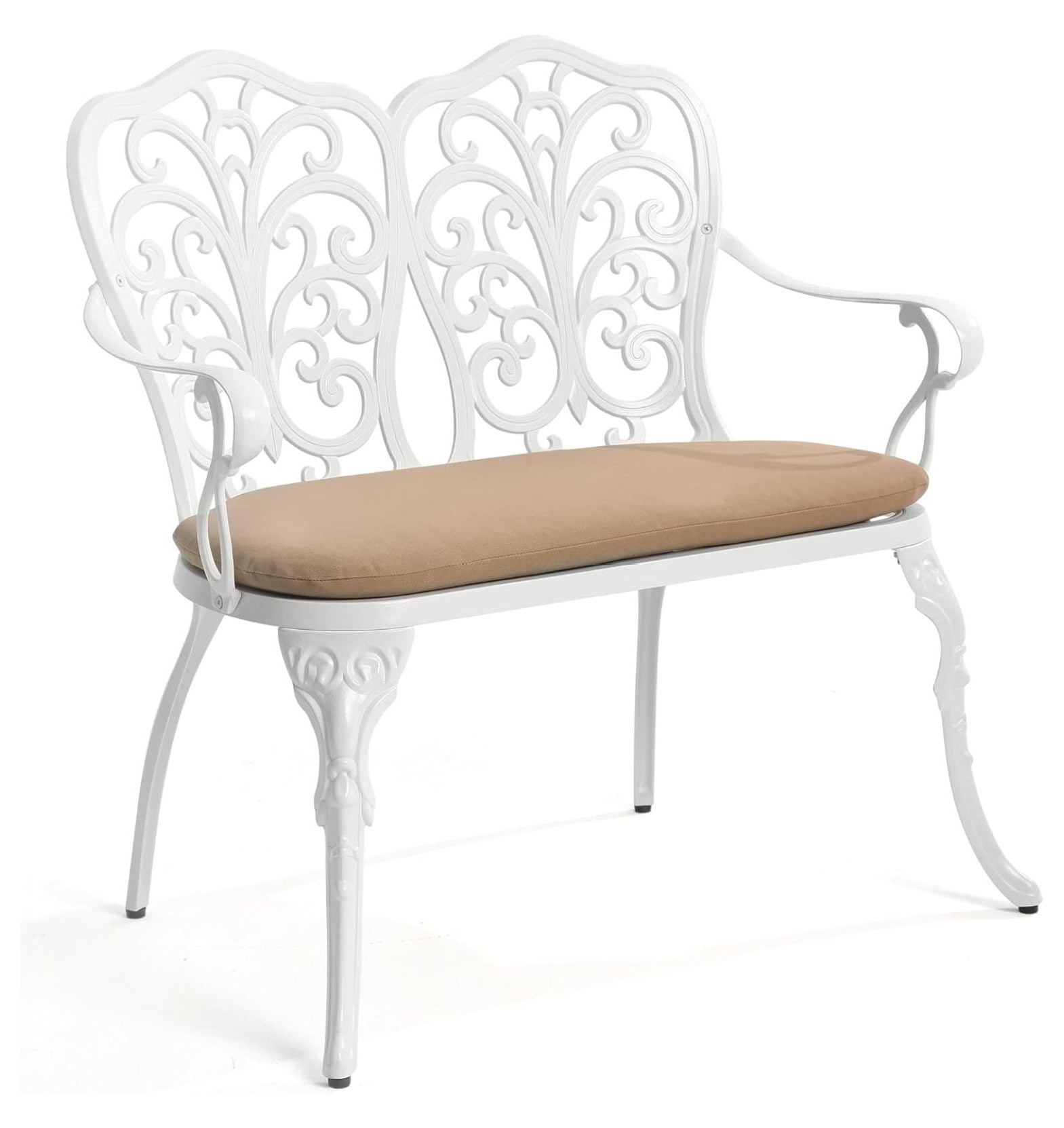 Outdoor Bench with Cushion - Patio Garden Benches Metal Loveseat Cast ...