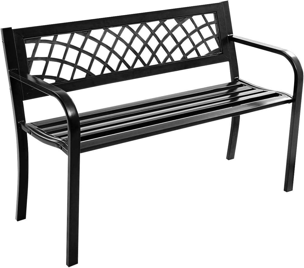 Outdoor Bench, Garden Bench with Iron Steel Frame, PVC Backrest, Mesh ...