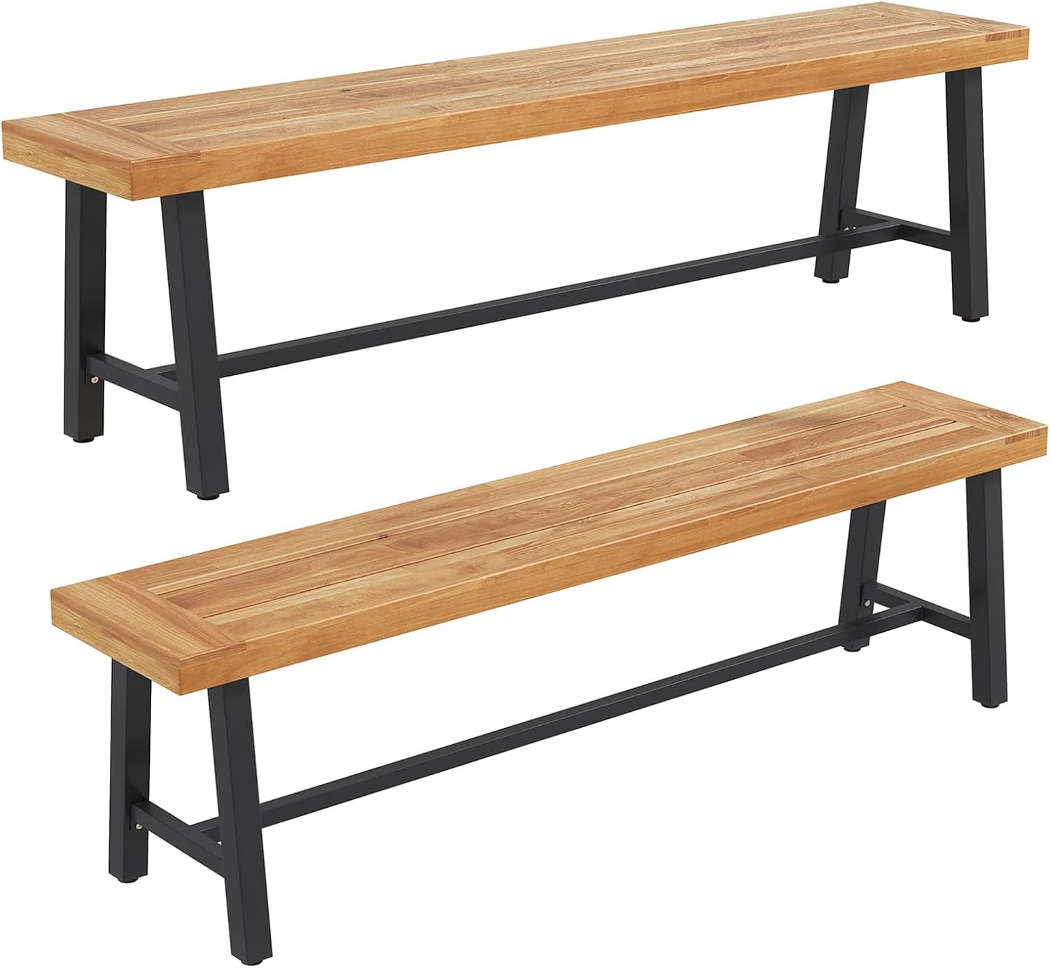 Outdoor Bench Garden Bench Set of 2, 63" Backless Acacia Wood Bench ...