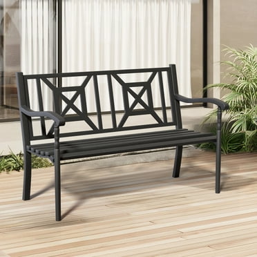 SHGJ&SOFT 50" Outdoor Bench Metal, Heavy-Duty Garden Bench Outdoor ...