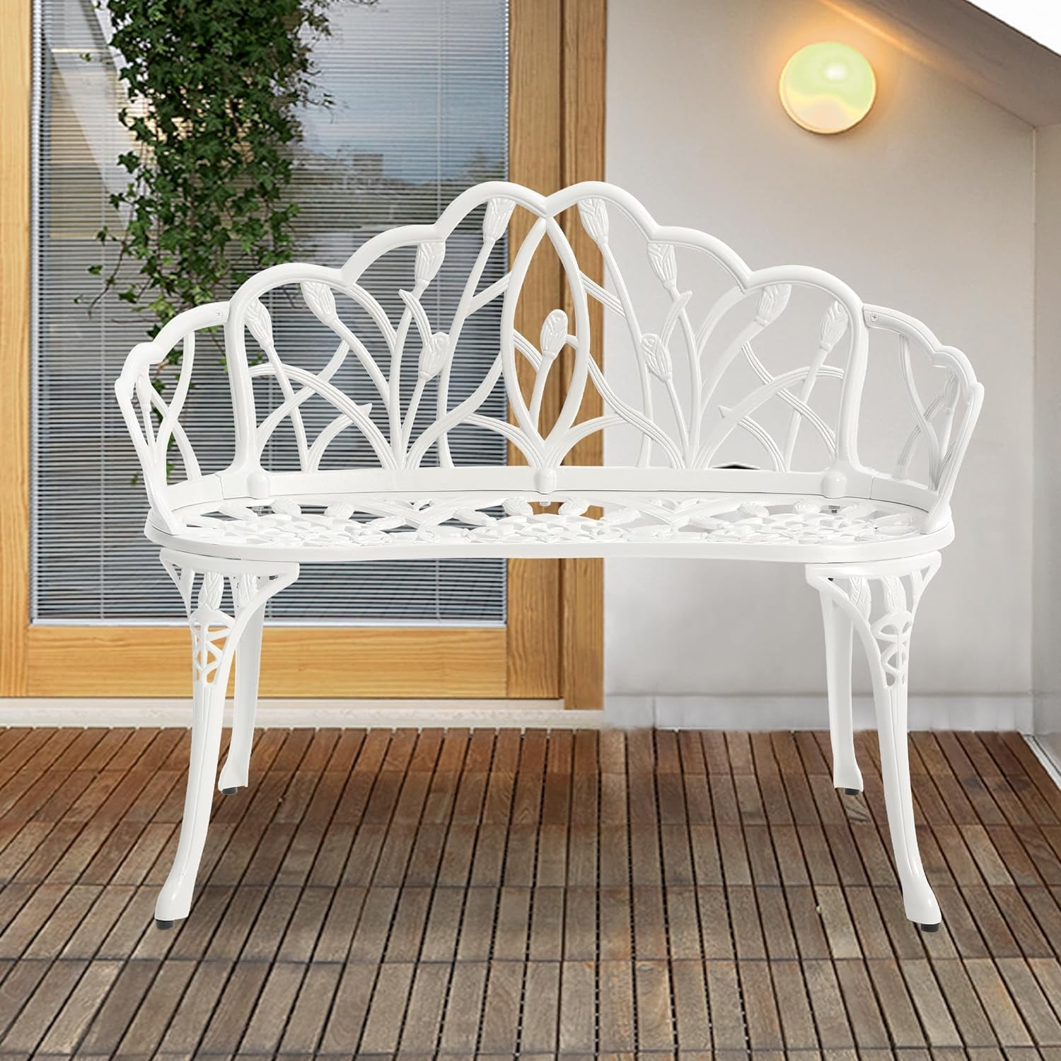 Outdoor Bench, Patio Garden Benches Metal Love seat Cast-Aluminum ...