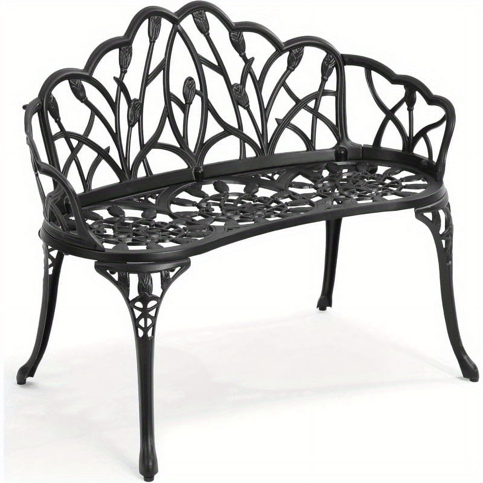 Outdoor Bench Patio Garden Benches Metal Loveseat Cast-Aluminum Outside ...