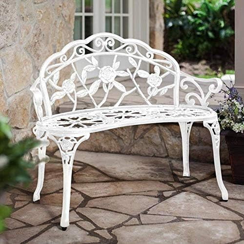 Outdoor Bench, Patio Garden Benches Metal Loveseat White Cast-Aluminum ...