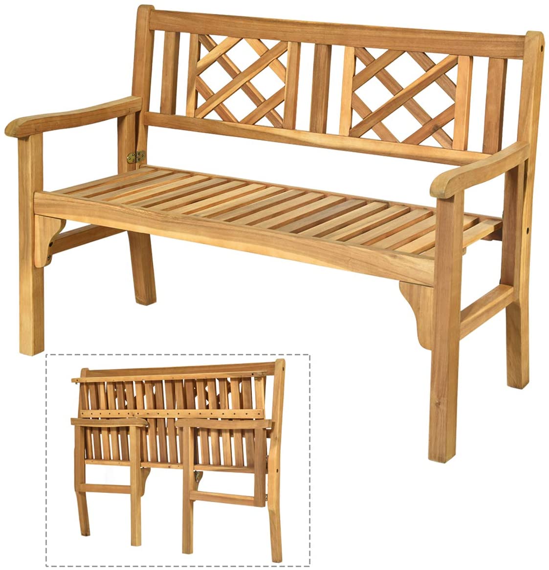 Outdoor Bench, S Wooden Bench, 4 Ft Foldable Acacia Wood Garden Bench ...