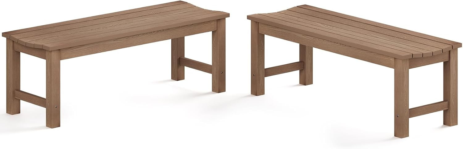 Outdoor Bench Set of 2, 2-Person Patio Backless Benches, HIPS ...