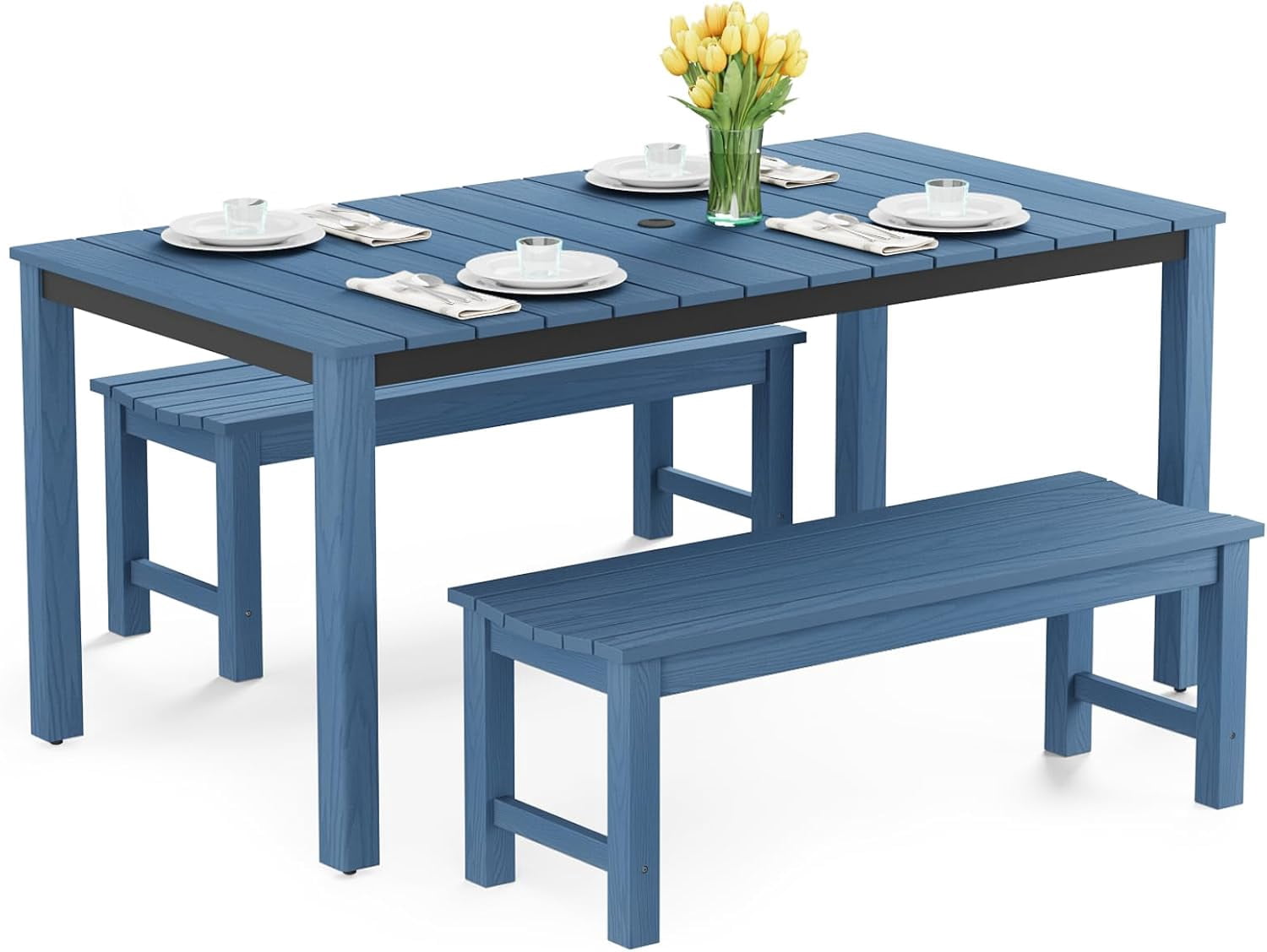 Outdoor Bench Set of 3, Weatherproof HIPS Outdoor Dining Furniture, 63 ...