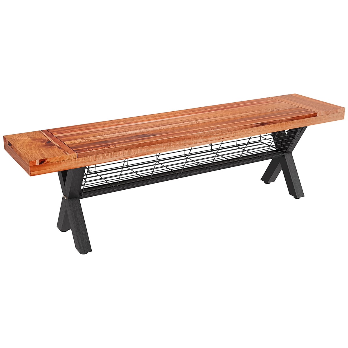 Outdoor Bench with Storage Basket, Outdoor Patio Acacia Wood Benches ...