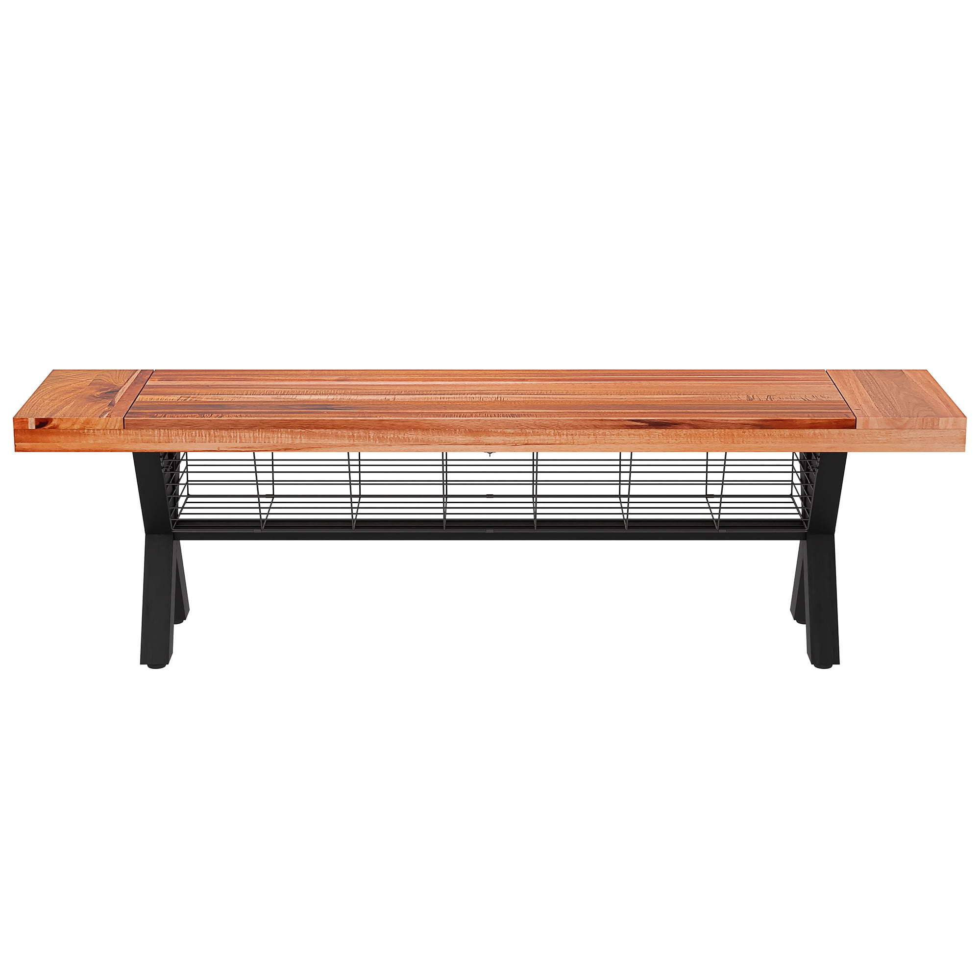 Outdoor Bench with Storage Basket, Outdoor Patio Acacia Wood Benches ...