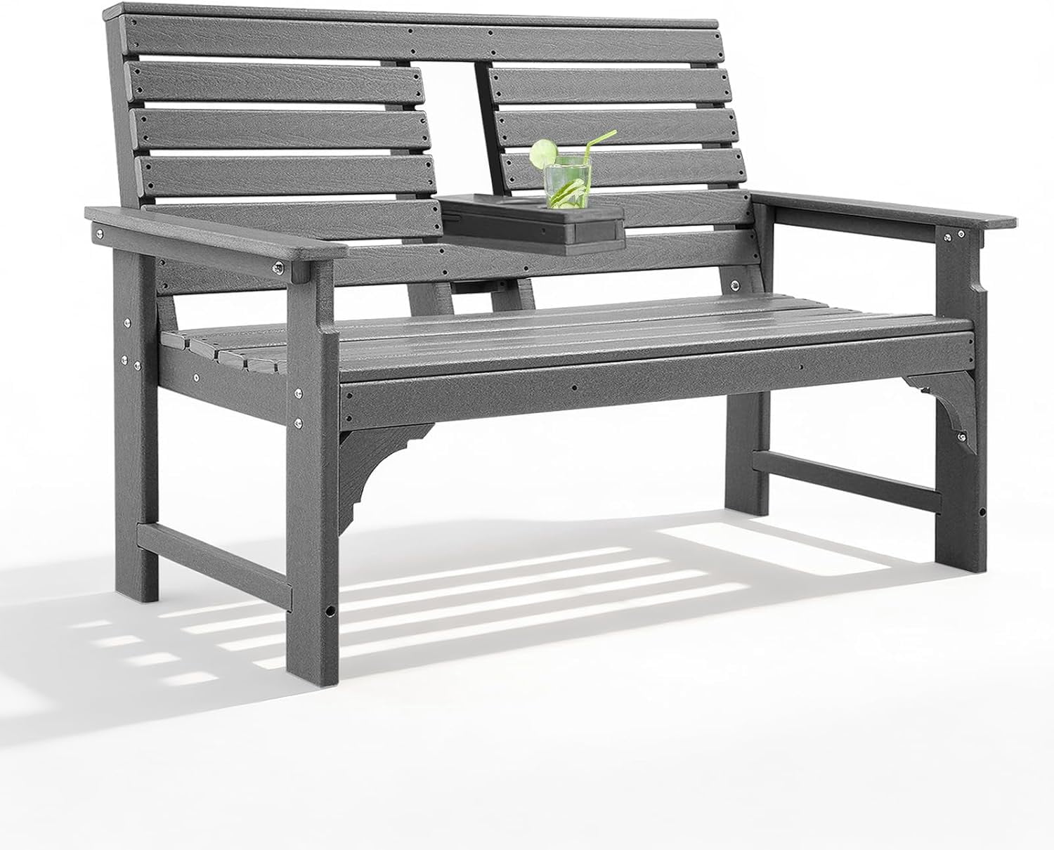 Outdoor Bench Weatherproof - HDPE 2-Person Garden Bench with Cup ...