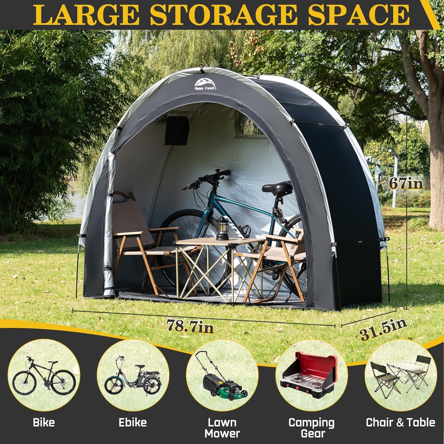 Outdoor Bike Storage Tent with 210D Oxford Fabric, Waterproof for 2-8 ...