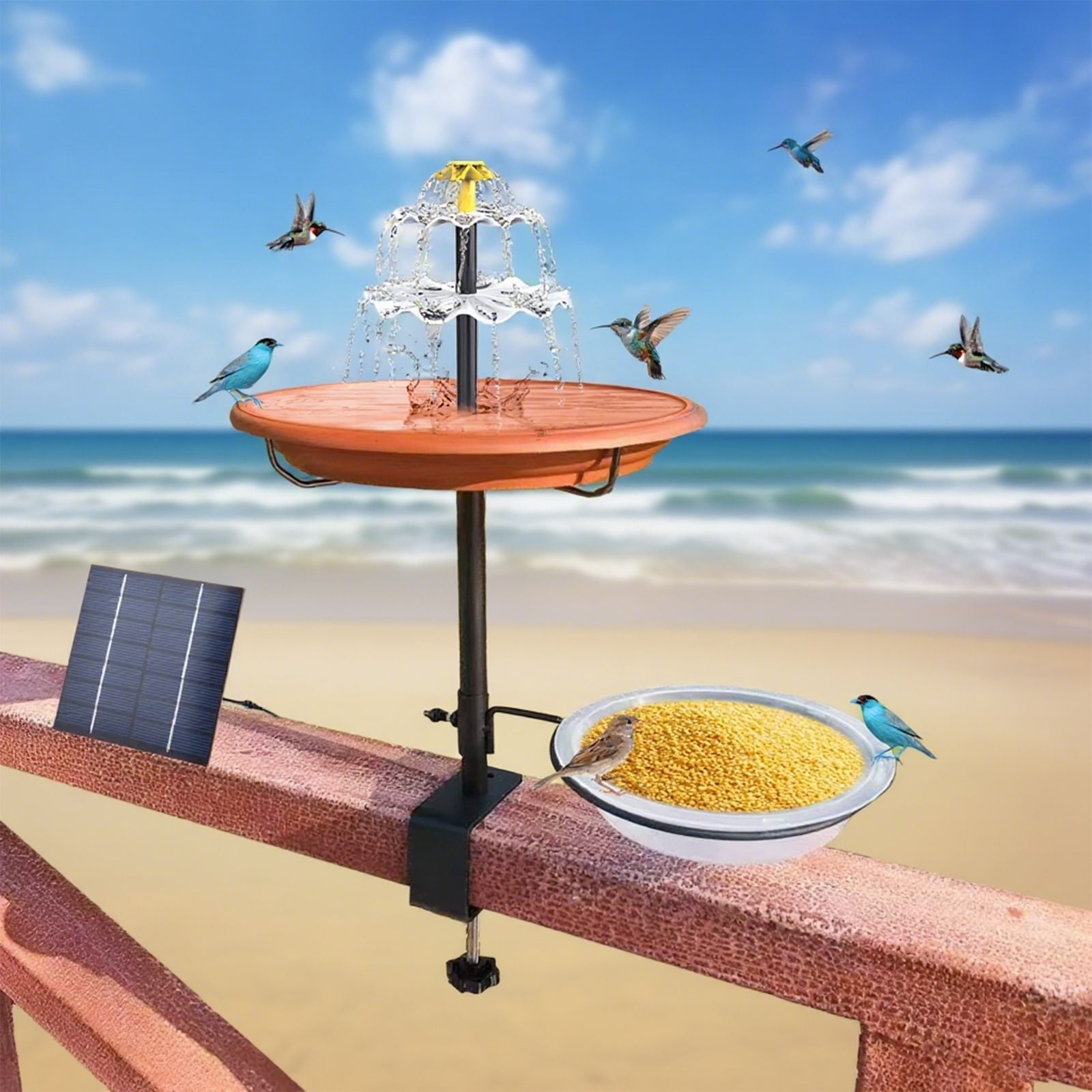 Outdoor Bird Bath Feeder - Solar Railing Bird Bath Fountains for ...