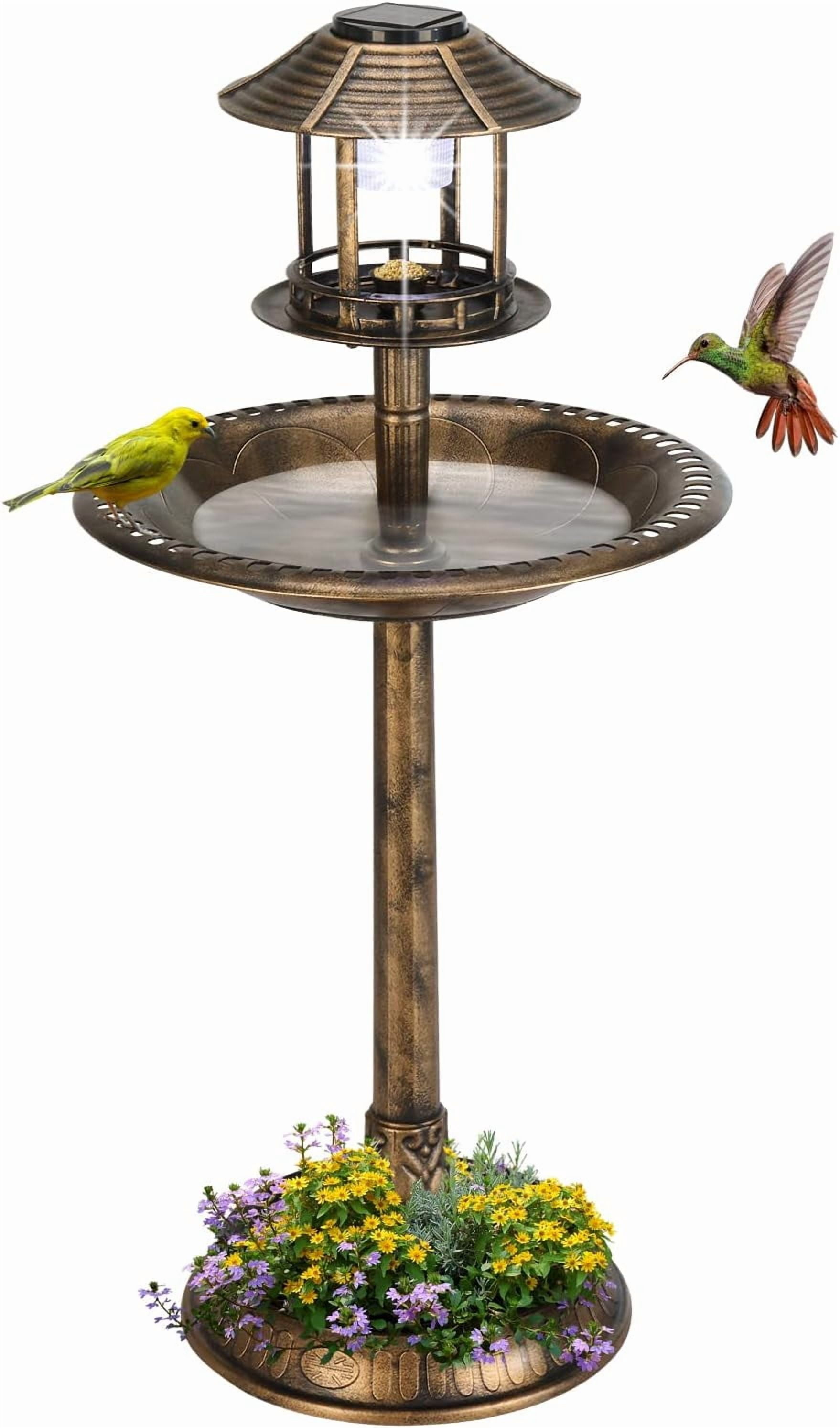 Outdoor Bird Bath, Garden Bird Baths Decorations with Solar-Powered ...