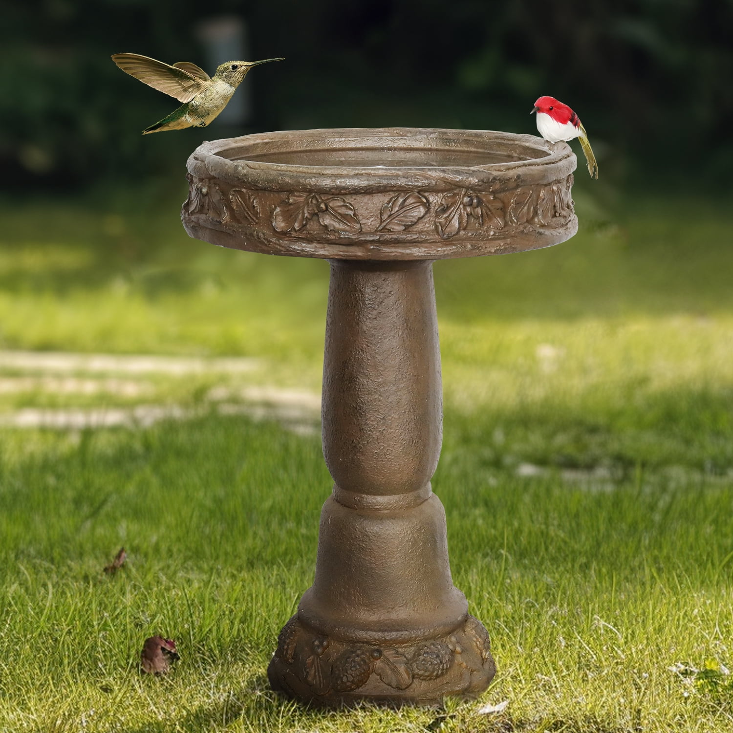 Outdoor Bird Bath for Garden Decoration - 23.8" H Concrete Bird Bath ...