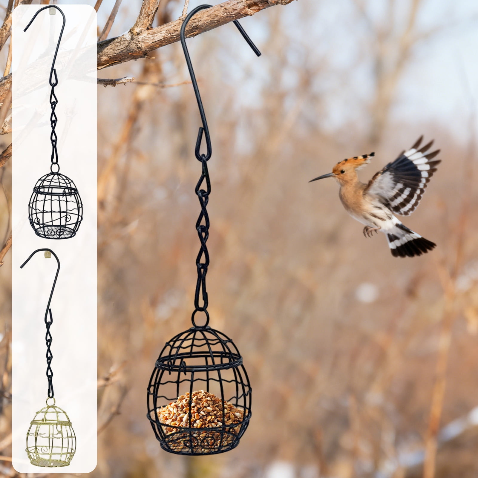 Outdoor Bird Feeder Spherical Metal Mesh Hanging | Black Gold Iron ...