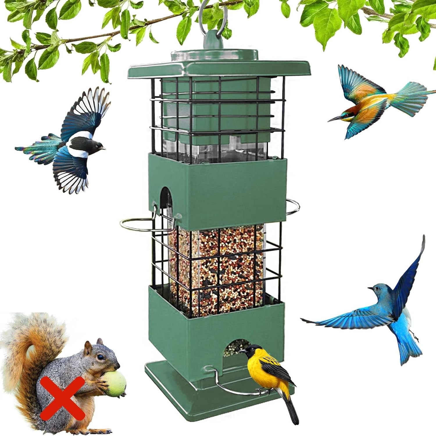 Outdoor Bird Feeder, Squirrel Proof with Weight Activated Spring, Metal ...