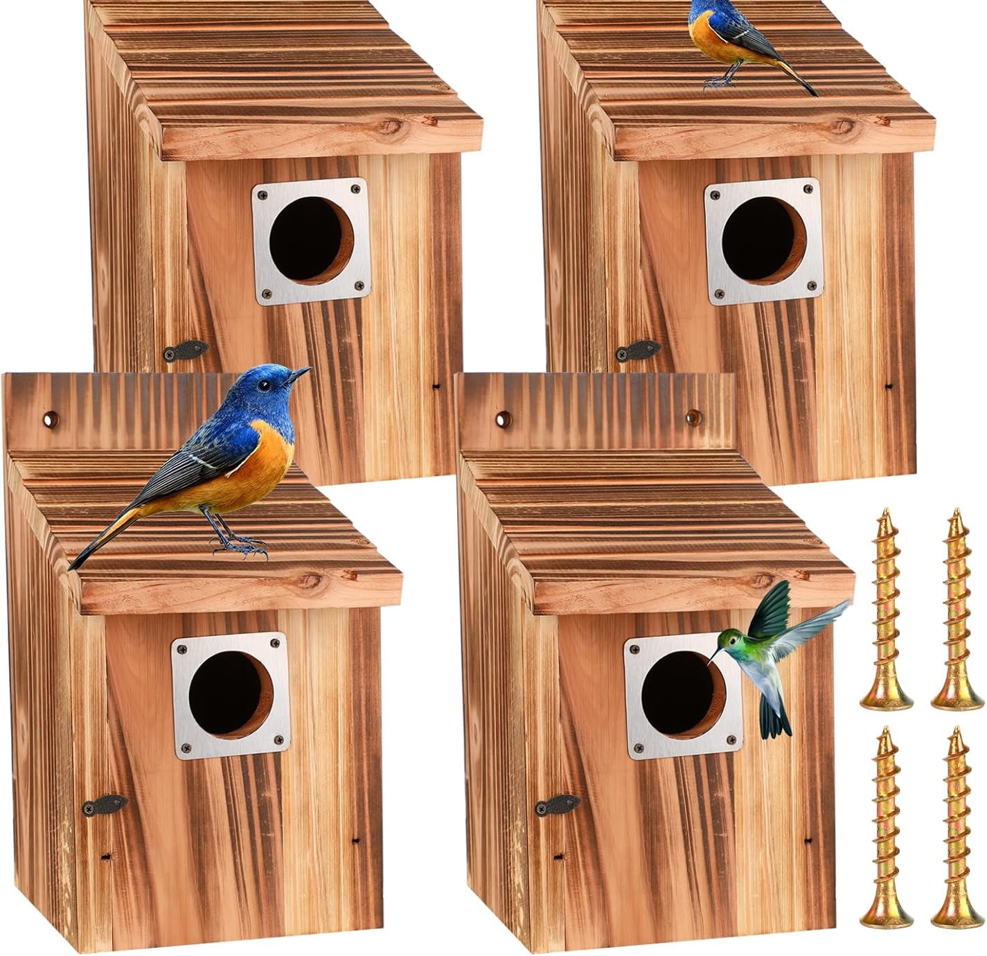 Outdoor Bird House Set with Metal Guards, Safety Locks, Flight Slots ...