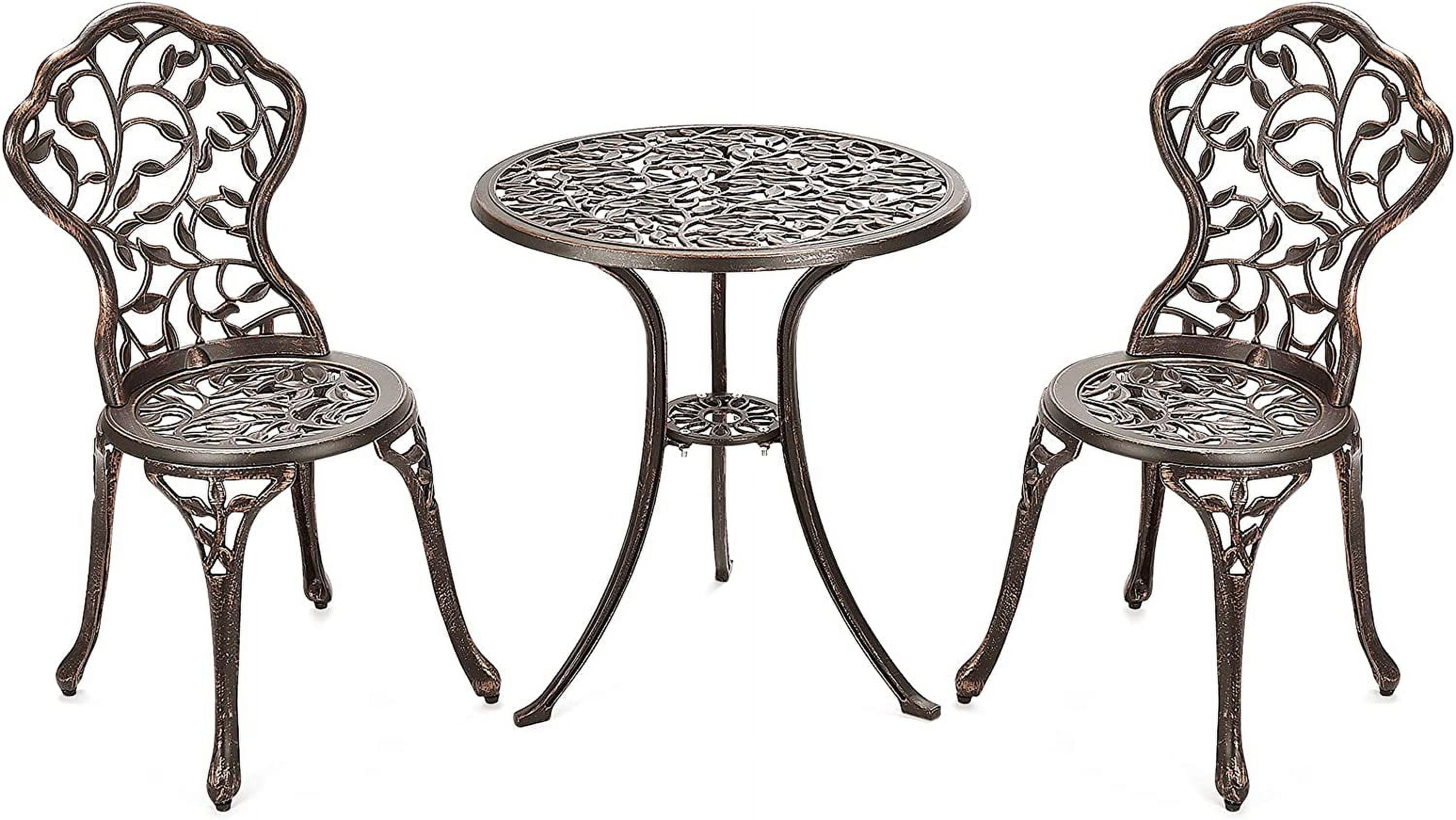 Outdoor Bistro Set - All-Weather Cast Aluminum Bistro Table Set w/ Leaf ...