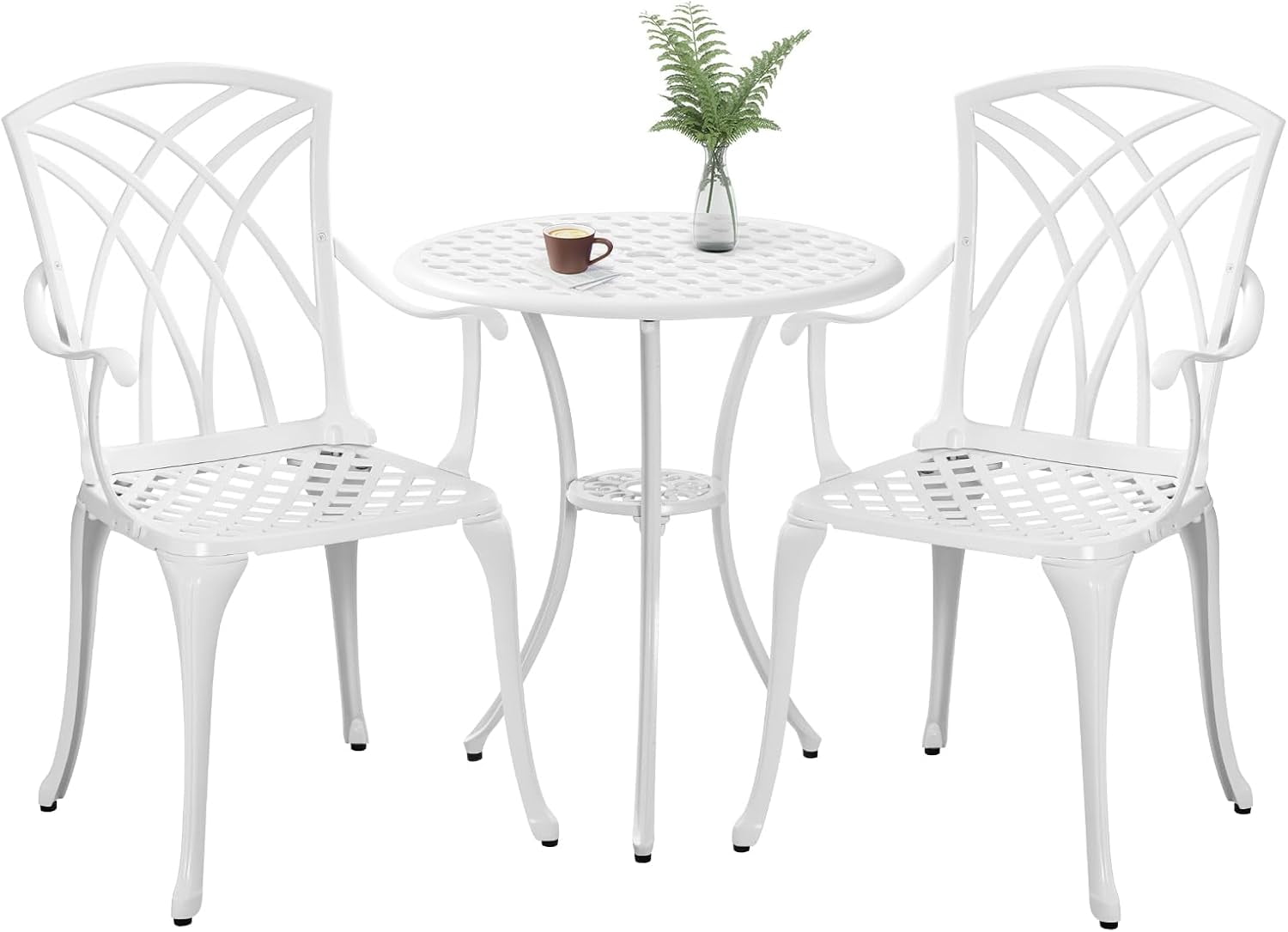 Outdoor Bistro Table and Chairs, Bistro Set Cast Aluminum, White Patio ...