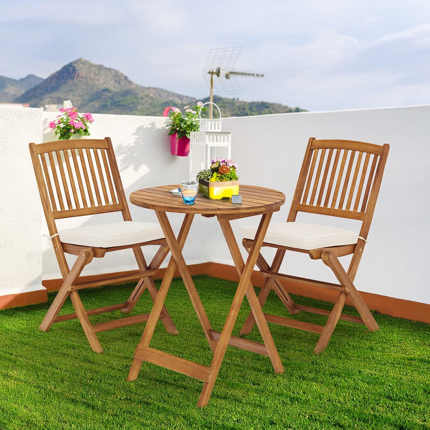 Outdoor Bistro Table and Chairs Set of 2, Patio Folding Bistro Set w ...