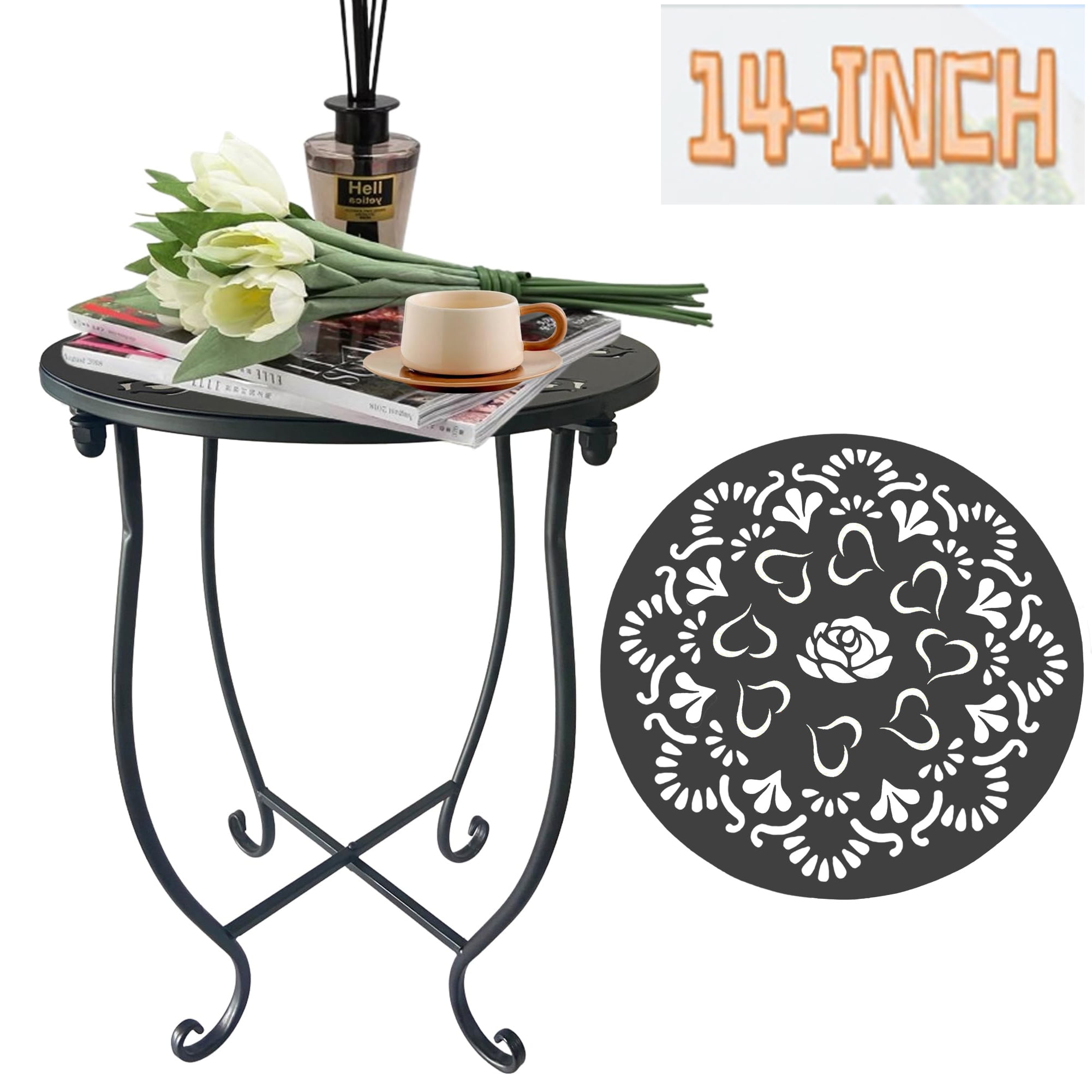 Outdoor Bistro Tables, 14 inch Small Table for Small Space Iron Round ...