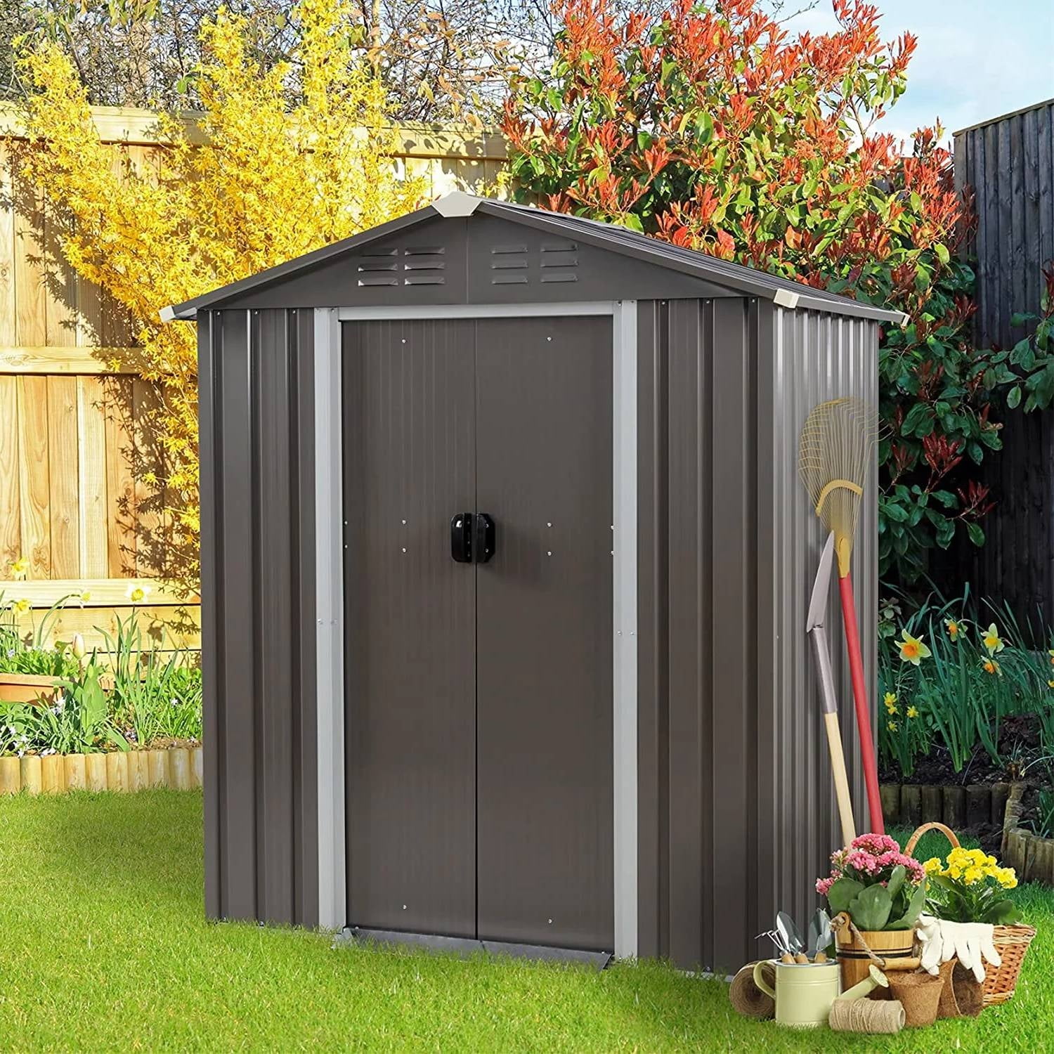 Outdoor Black Grey Galvanized Steel Garbage Trash Can Storage Shed ...