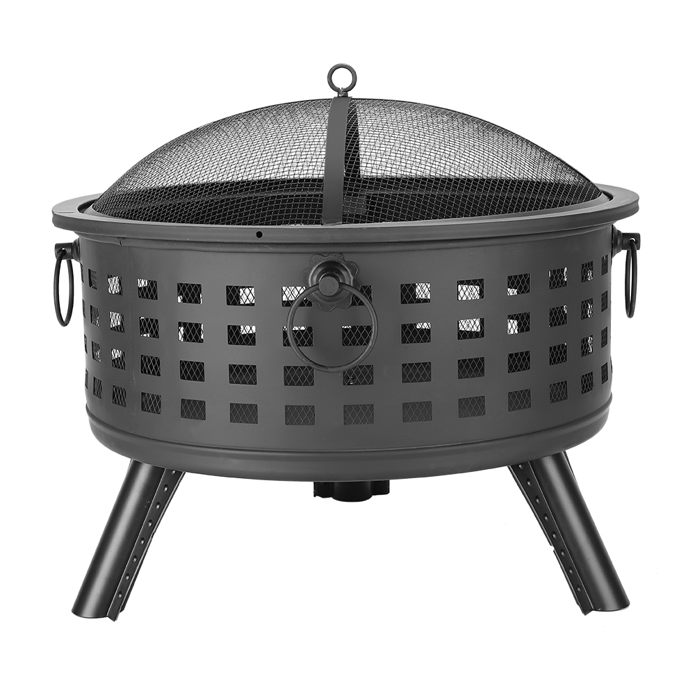 Outdoor Bonfire Pit, 26" Outdoor Round Metal Fire Pit, Wood Burning BBQ ...