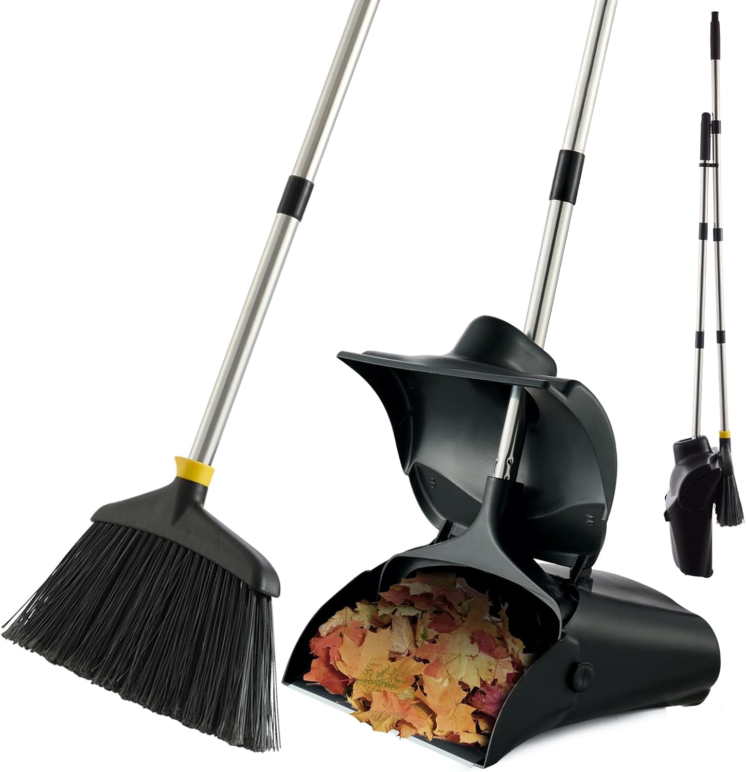 Outdoor Broom and Dustpan Set with Long Handle, Commercial Upright ...