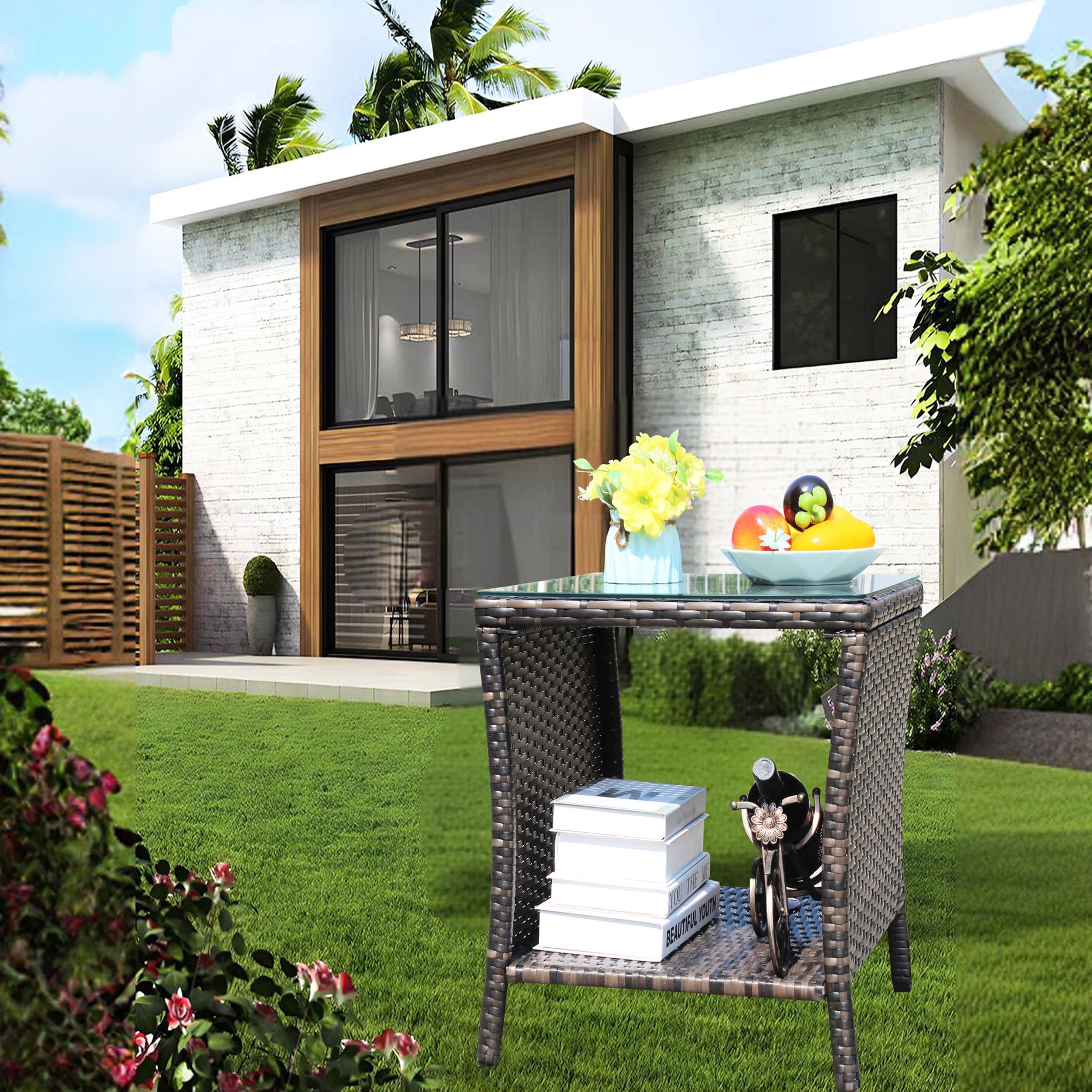 Outdoor Brown Wicker Patio Coffee Table | Ideal for Outdoor Yoga Breaks ...