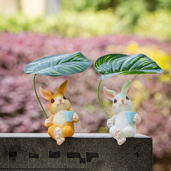 Outdoor Bunny Garden Statue - Resin Rabbit Yard Ornament, Weather ...