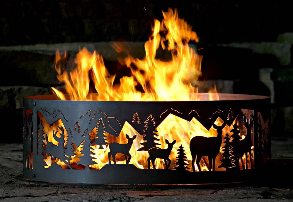 Outdoor Campfire Fire Ring w Whitetail Deer Design (38 in. Dia ...