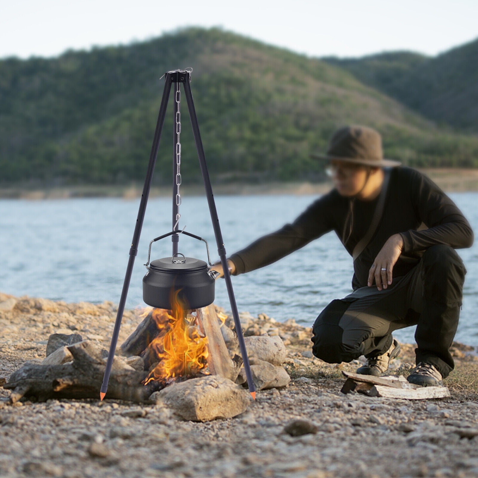 Outdoor Camping Cooking Tripod Stand - 3-5 People Camping Oven Pot ...