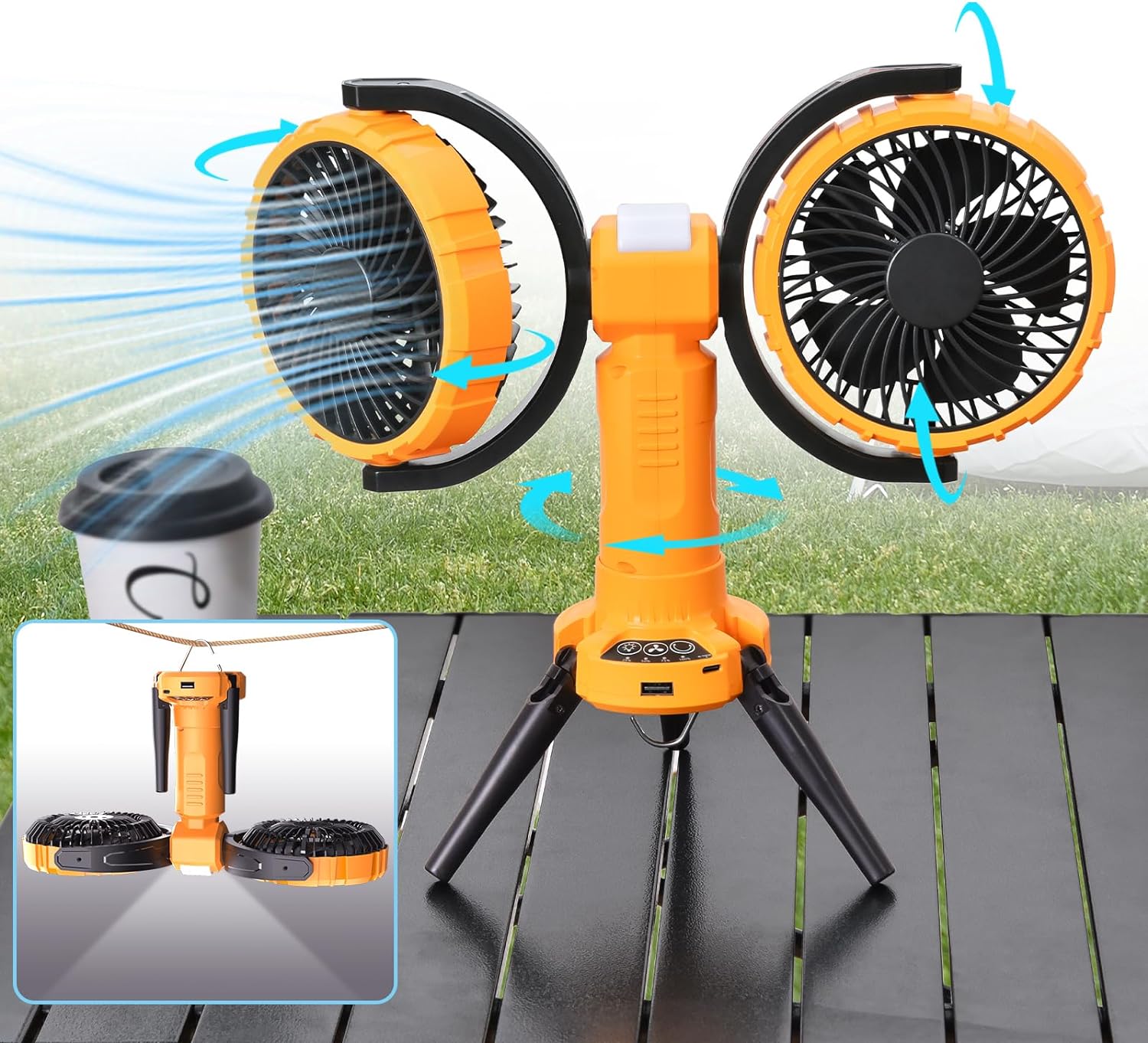 Outdoor Camping Fan With Light Oscillating Rechargeable Fan For Camping ...