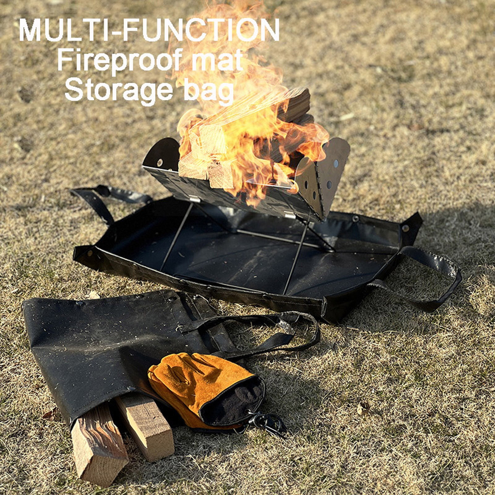 Outdoor Camping Fireproof Mat & Storage Bag | Silicone Fiberglass ...