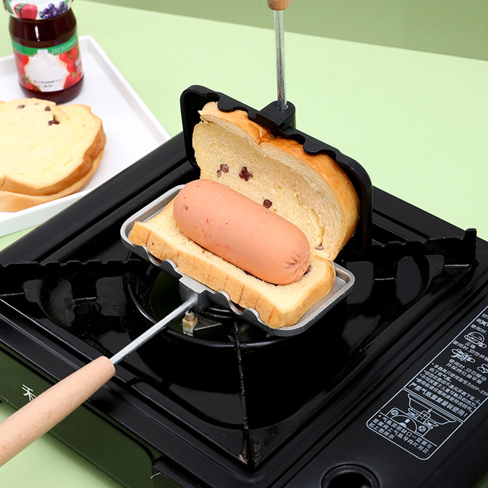 Outdoor Camping Sandwich Pan with Long Wood Handle Aluminum Alloy ...