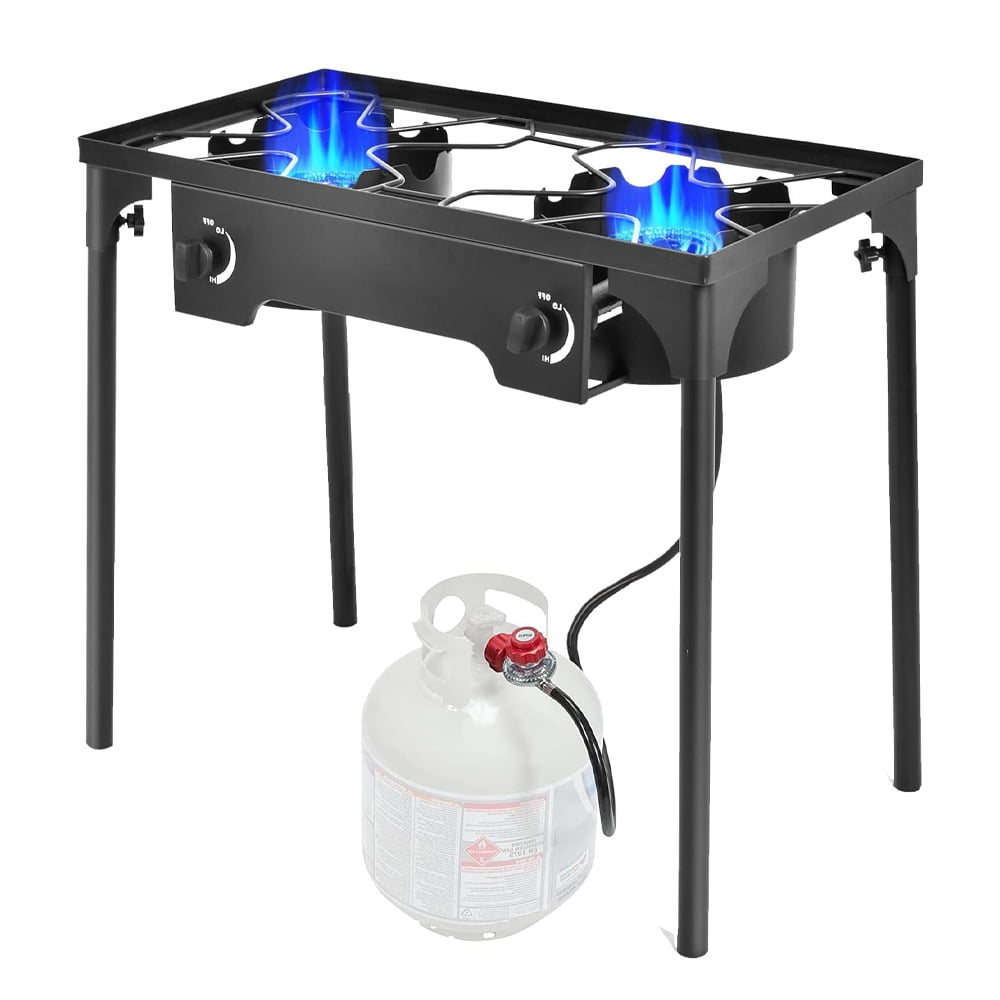 Outdoor Camping Stove, Dual Burner Propane Gas Cooker w/Detachable Legs ...