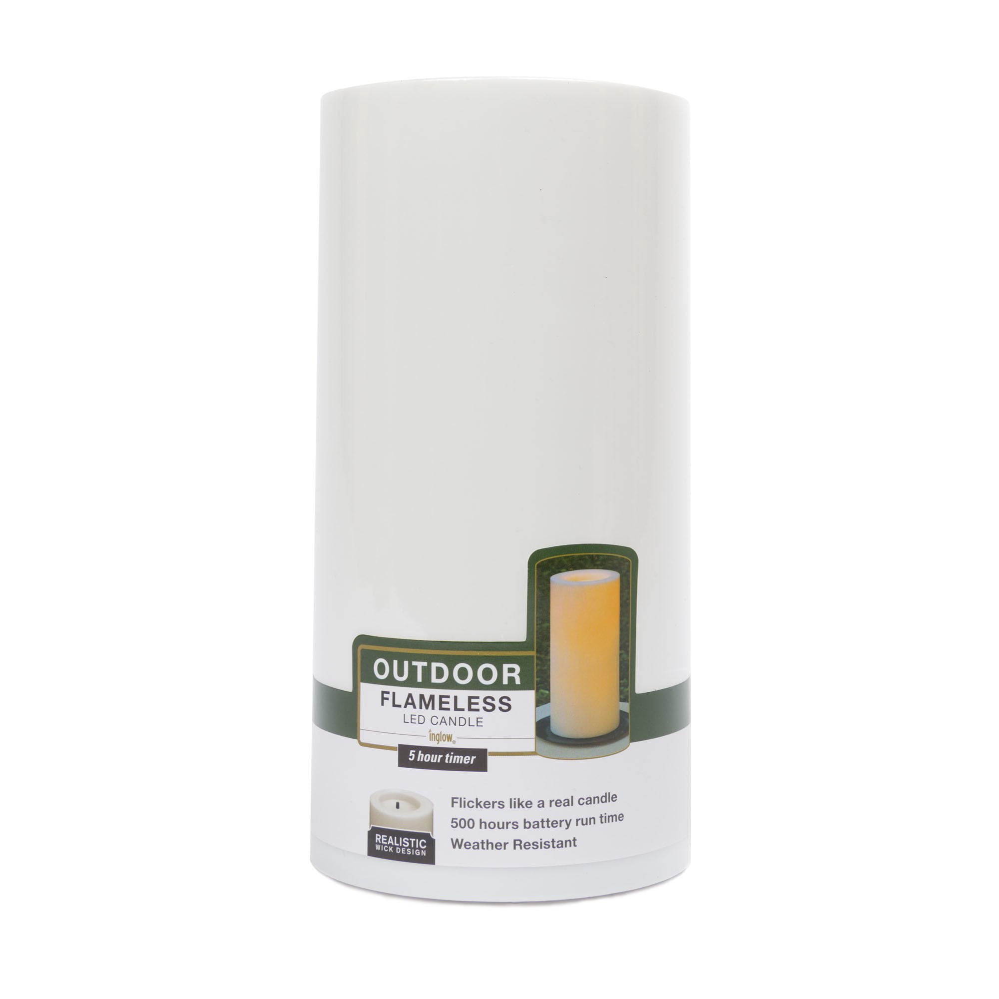 Inglow Flameless Round Outdoor Candle 4 by 8-inch Tall Pillar with ...