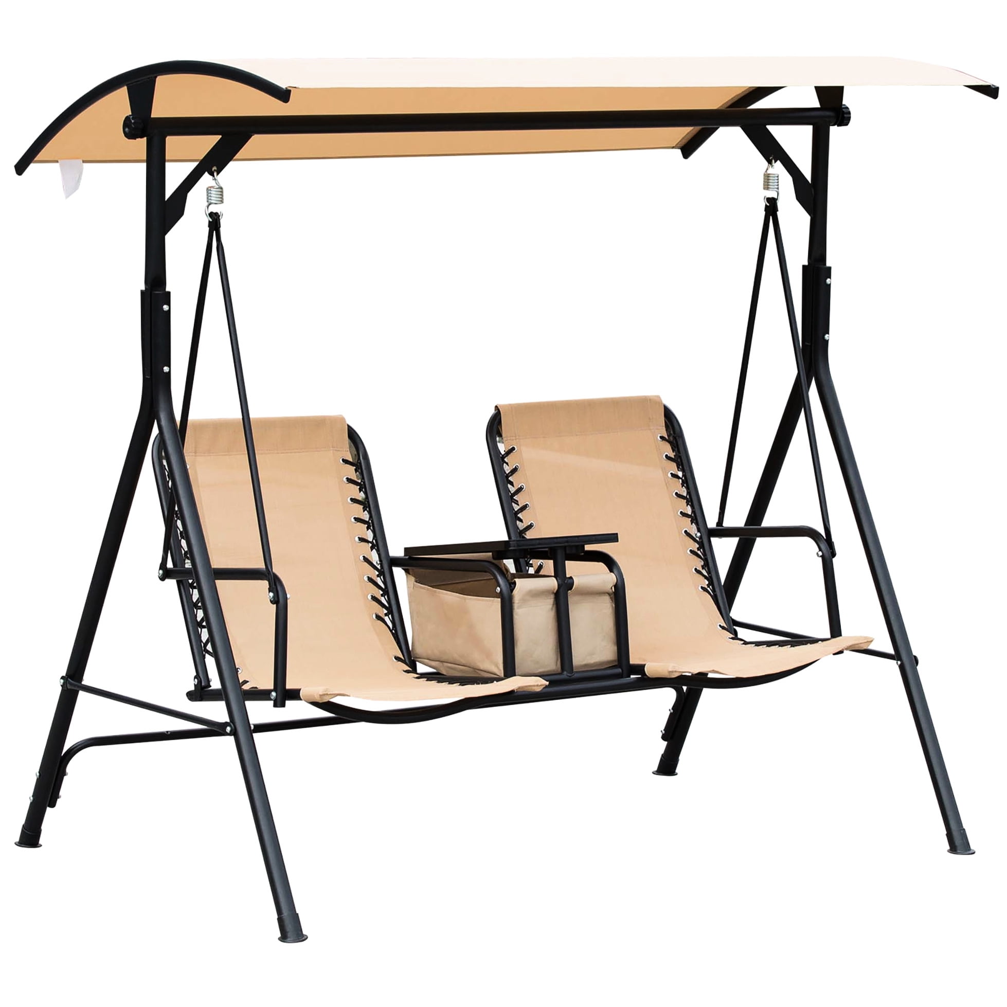 Outdoor Canopy Swing Chair For Two, With Storage Console, Cup Holder ...