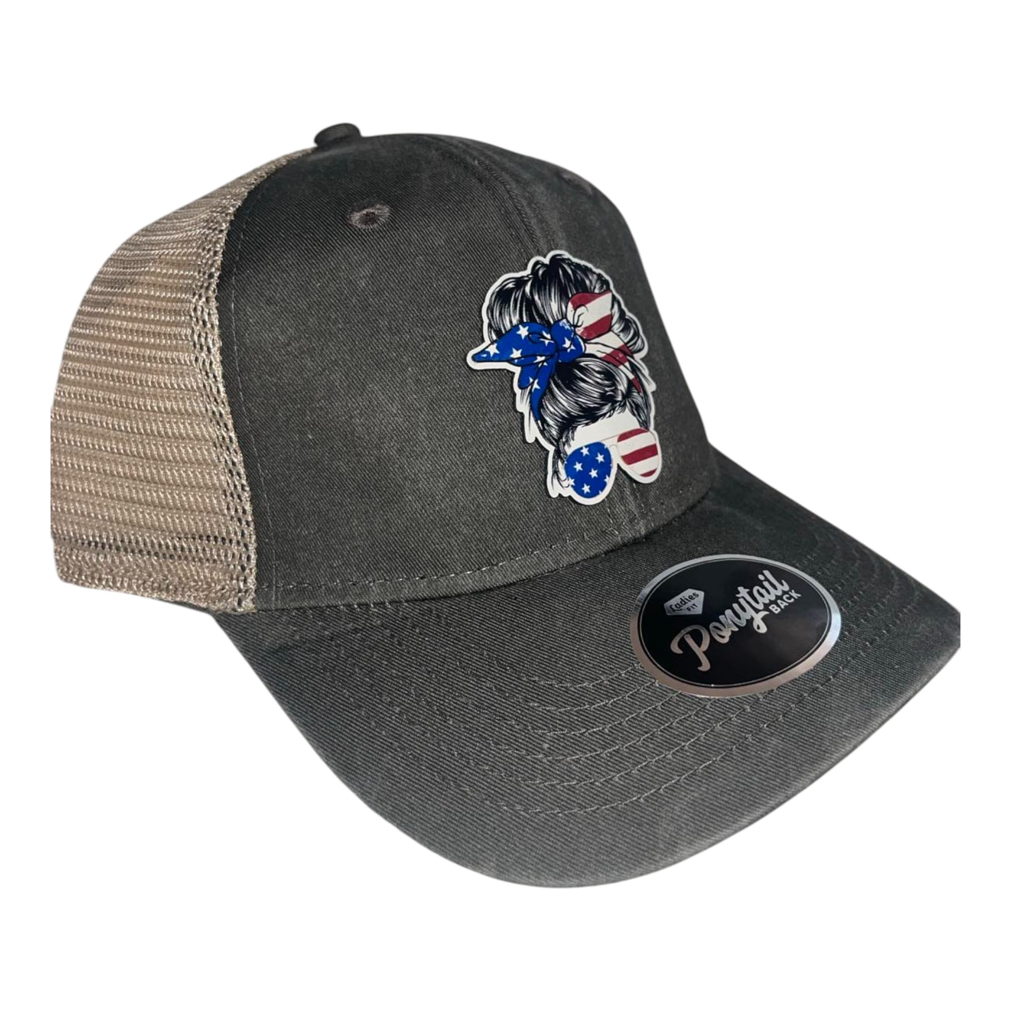 Outdoor Cap Ponytail Cap with Patriotic American Girl Sunglasses Patch ...