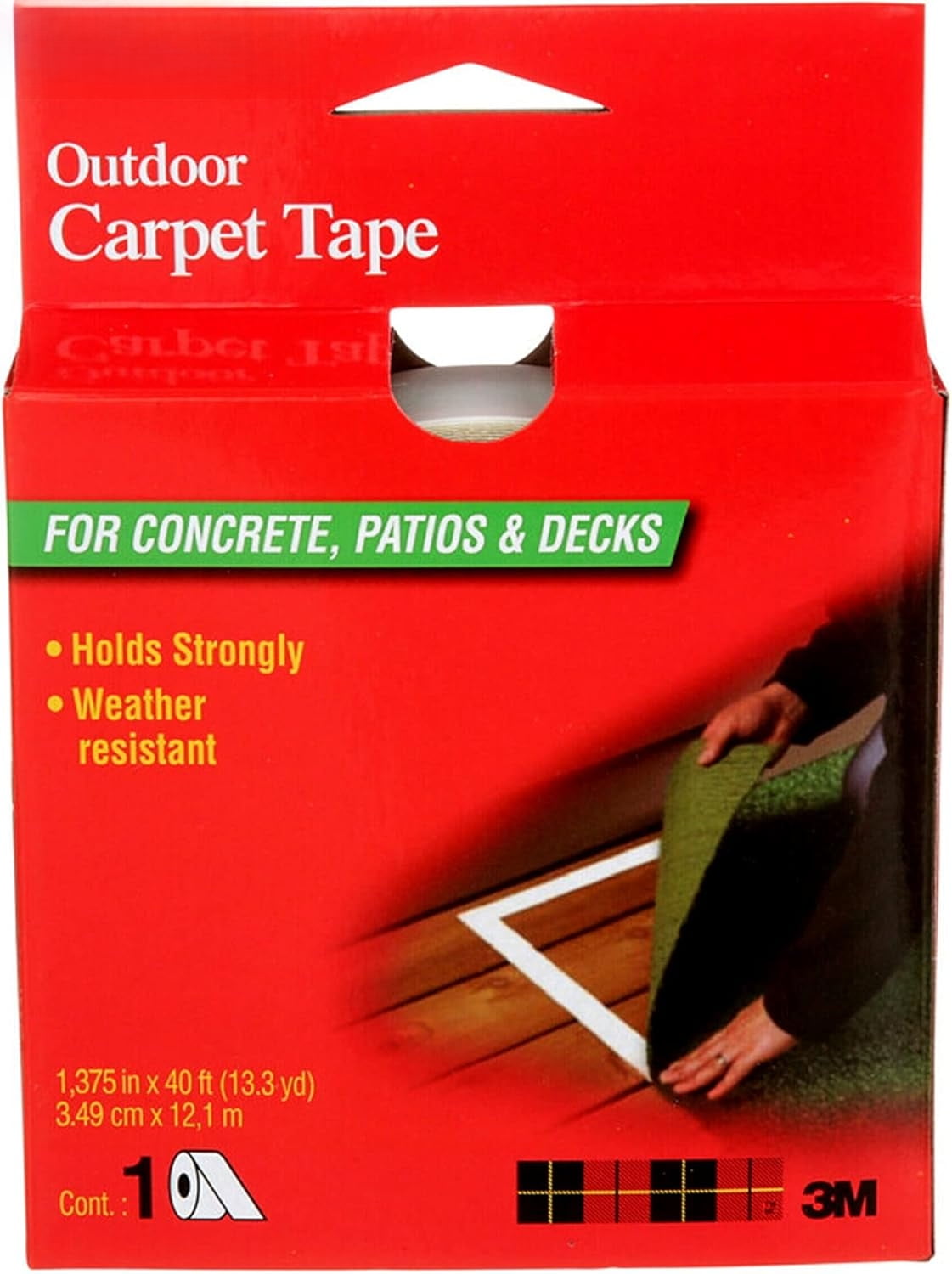 Outdoor Carpet Tape for Concrete, Patios & Decks, 1.3 in x 13 yd, 1 ...