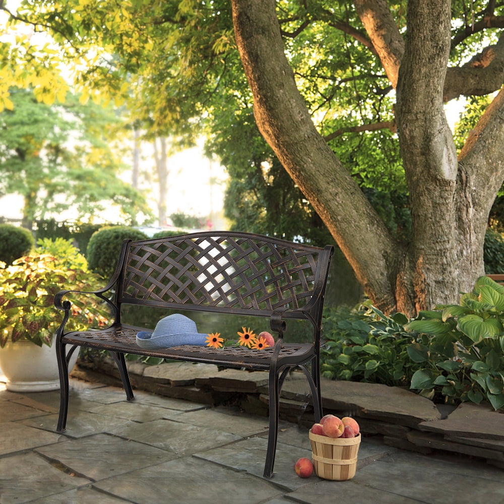 Outdoor Cast Aluminum Bench with Mesh Backrest and Seat Surface - A ...