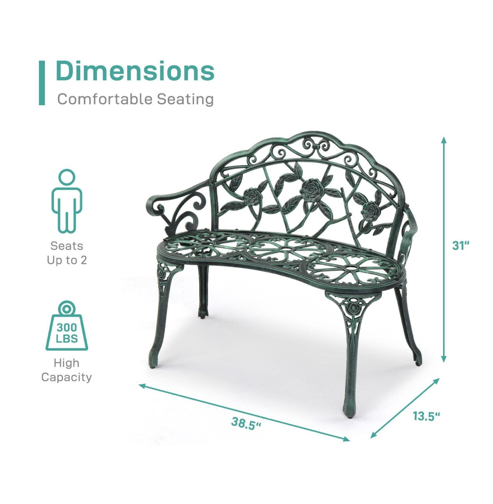 Outdoor Cast Aluminum Patio Bench, Porch Bench Chair with Curved Legs ...
