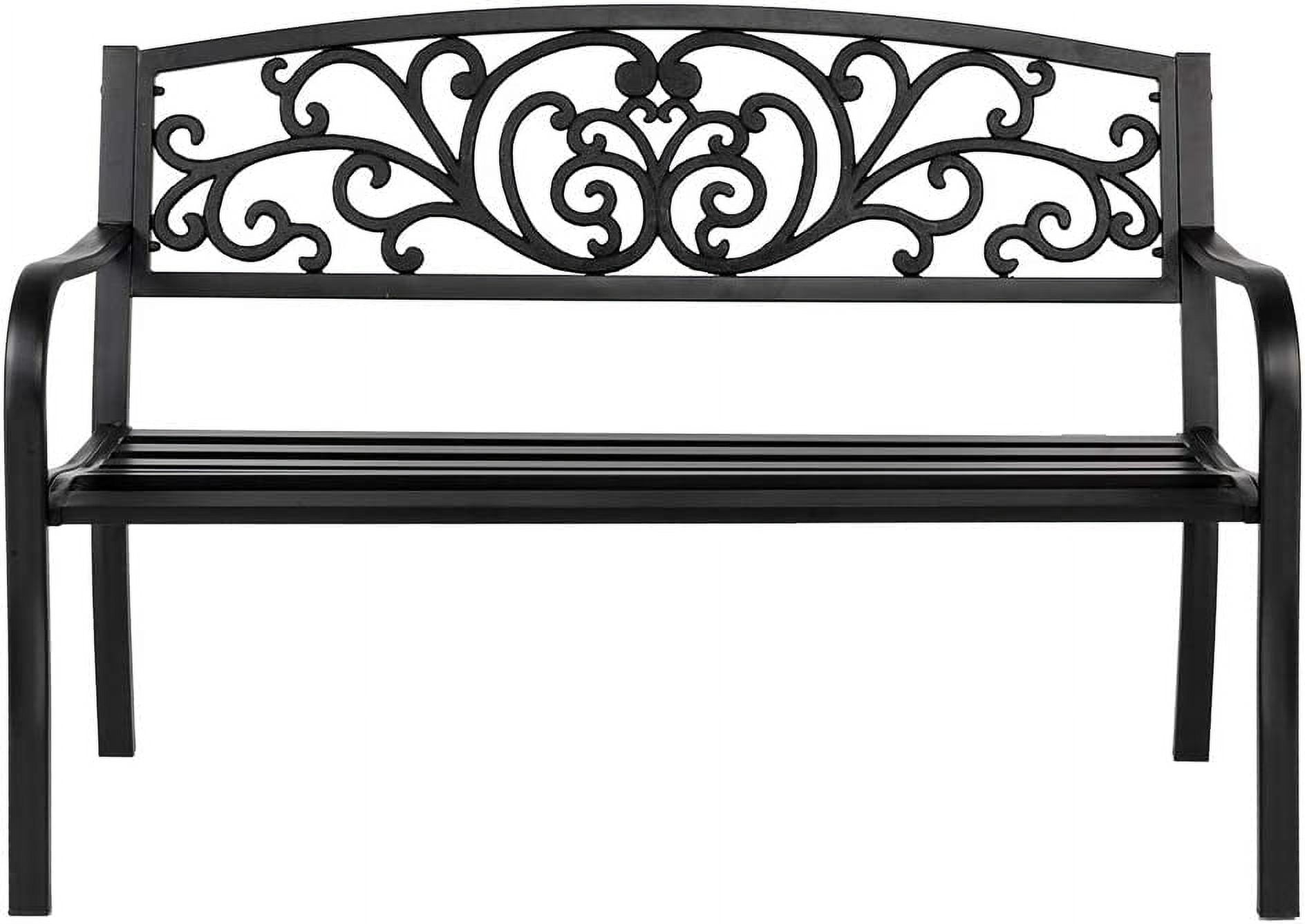 Outdoor Cast Aluminum Patio Bench, Garden Bench with Curved Legs Rose ...