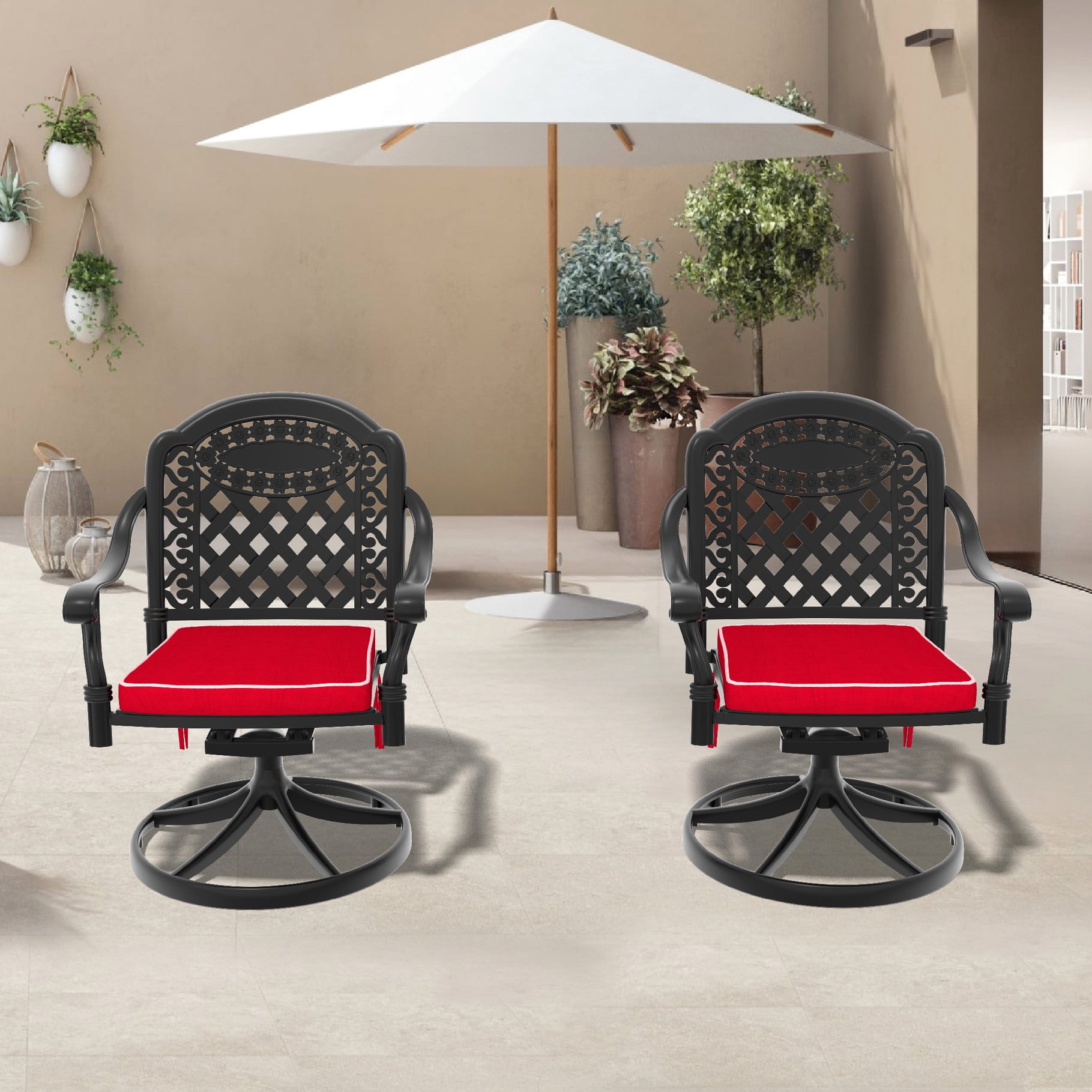 Outdoor Cast Aluminum Swivel Chairs With Black Frame And Water Cushions ...