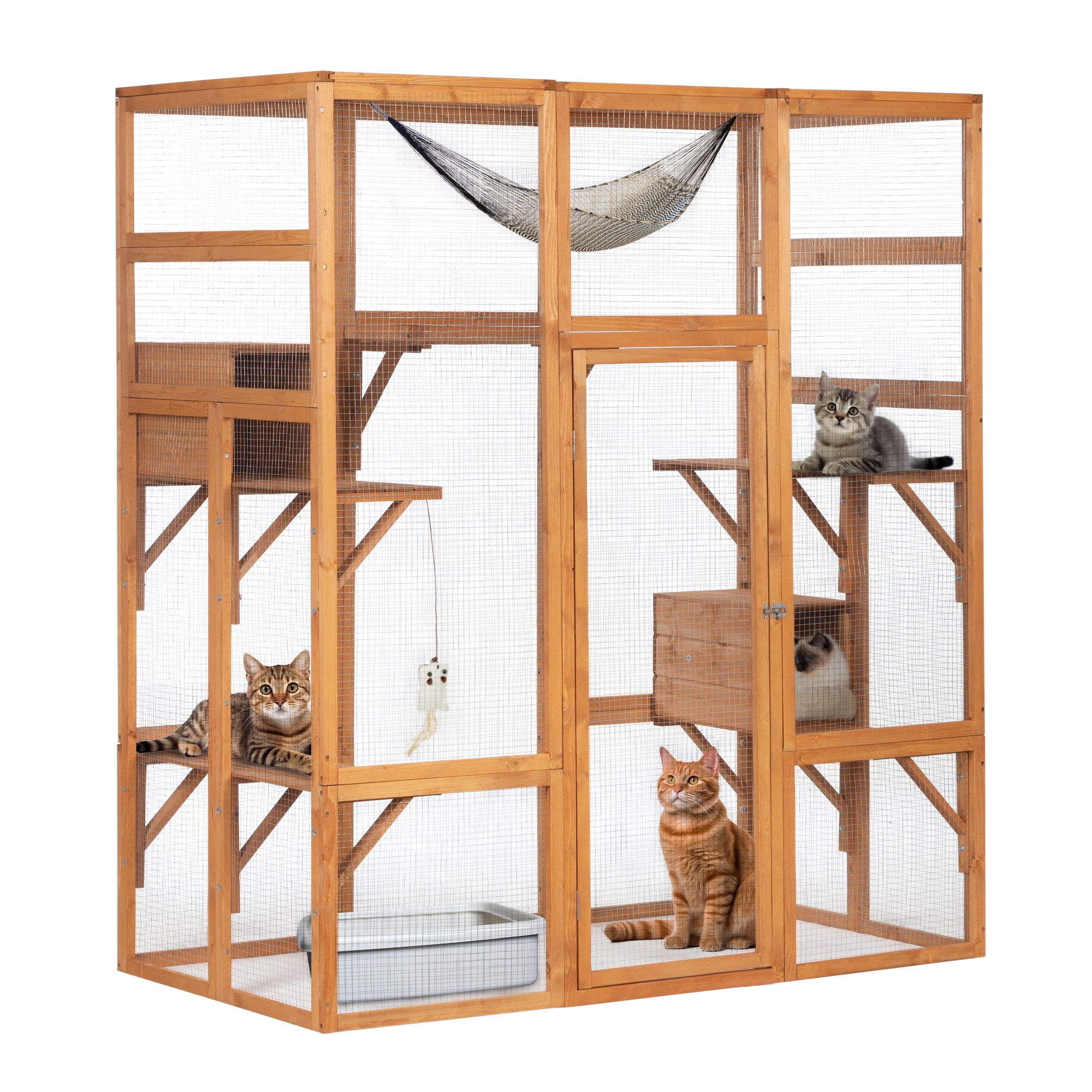 Outdoor Cat Enclosure, 62.4" Large Cat Catio House for Cats, Wooden Cat ...