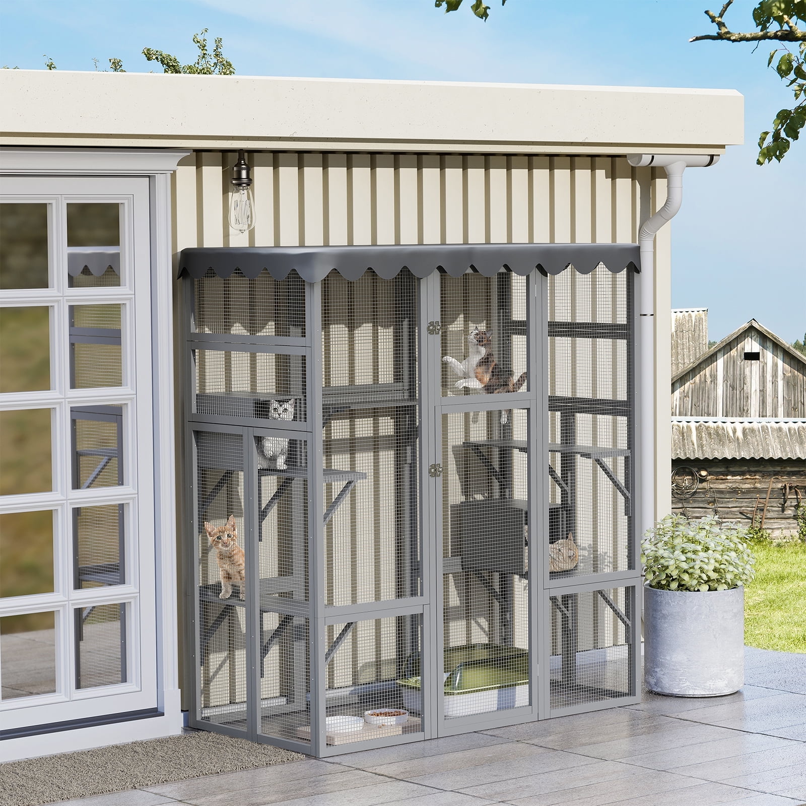 Outdoor Cat Enclosure: A Roomy Wooden Cat Cage with a Spacious Interior ...