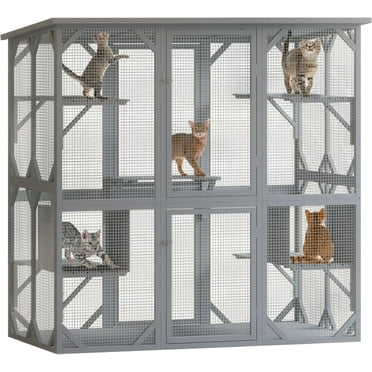 Coziwow Large Wooden Cat House, Outdoor Cat Enclosure with Weather ...