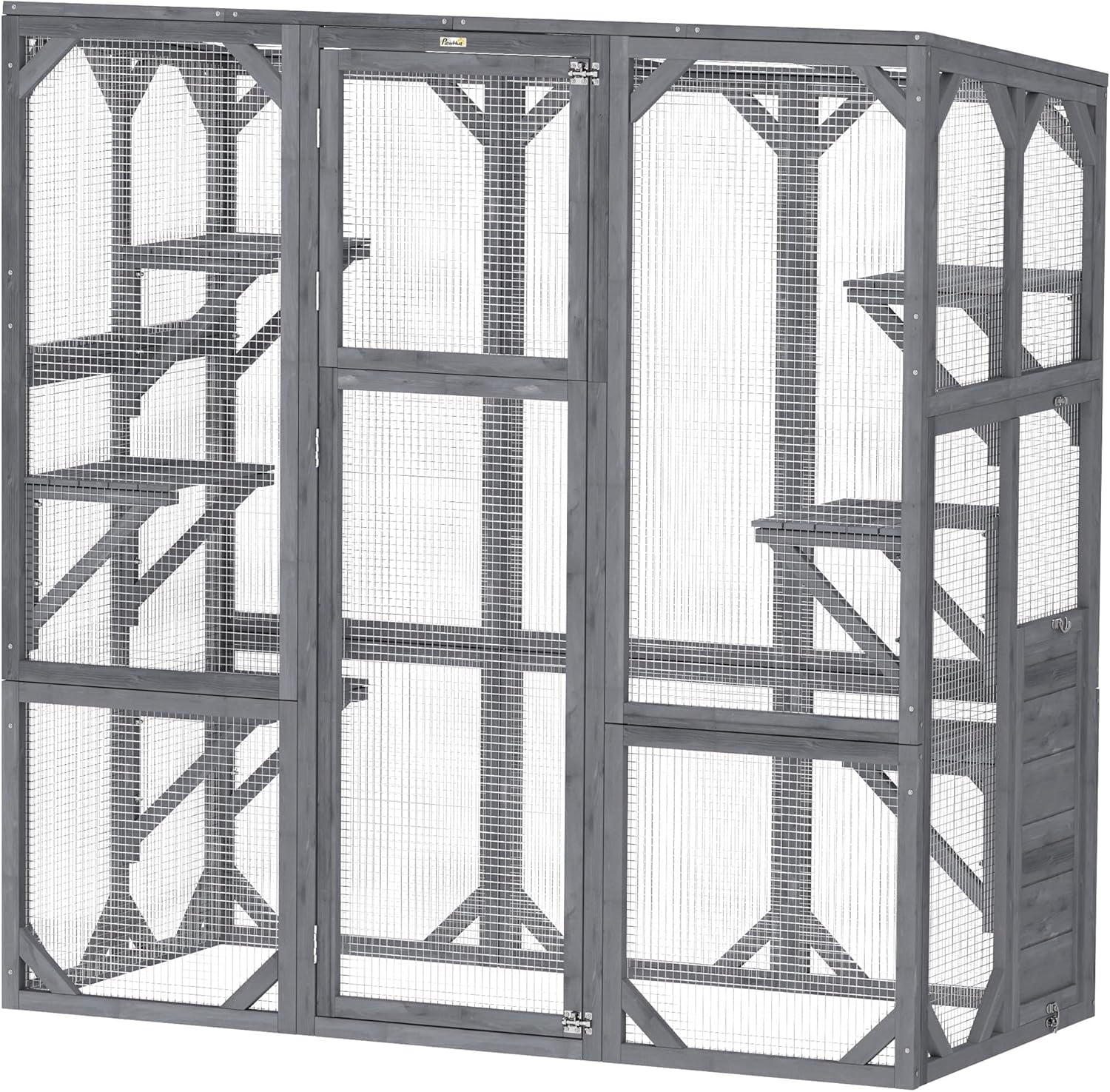 Outdoor Cat Enclosure, Large Wooden Cat House with 6 Jumping Platforms ...