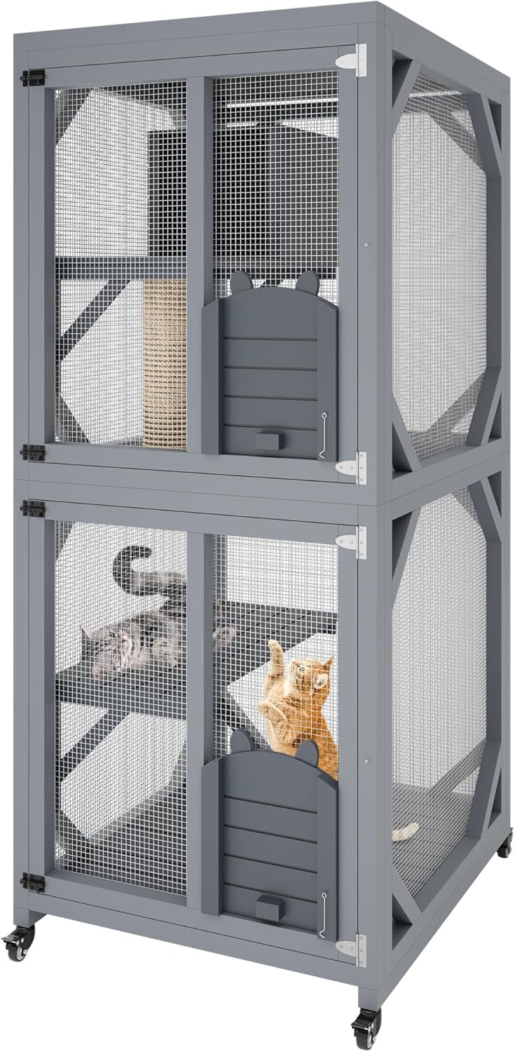 Outdoor Cat Enclosure On Wheels, 68'' Window Catio Kitty House with ...
