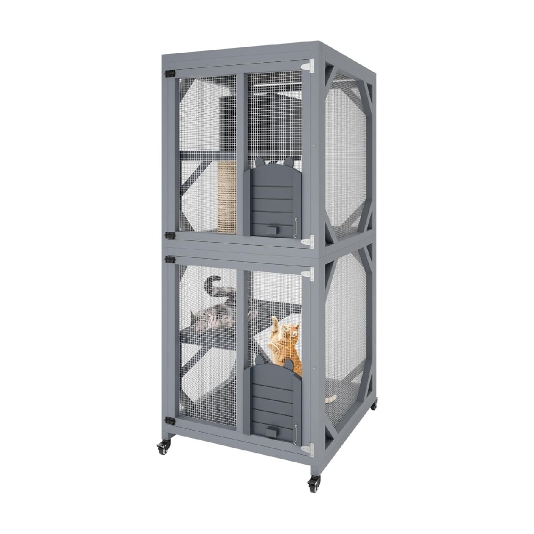 Outdoor Cat Enclosure On Wheels, 68'' Window Catio Kitty House with ...