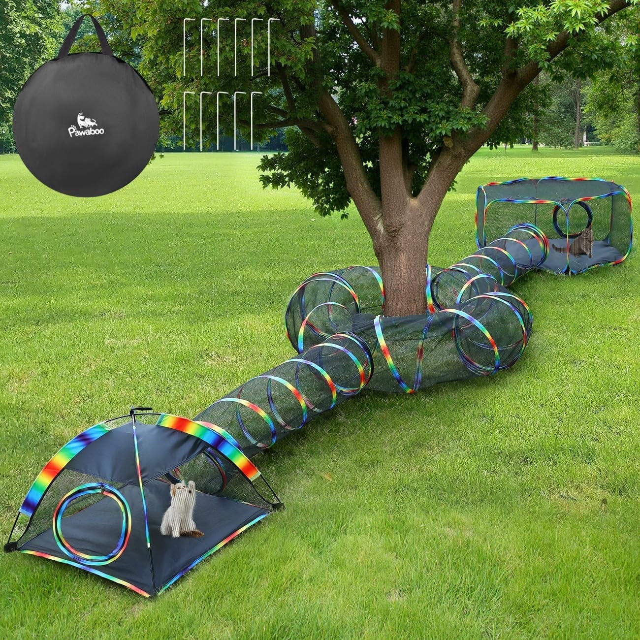 Pawaboo Outdoor Cat Enclosures, 5-in-1 Patio Portable Mesh Cat Tent ...